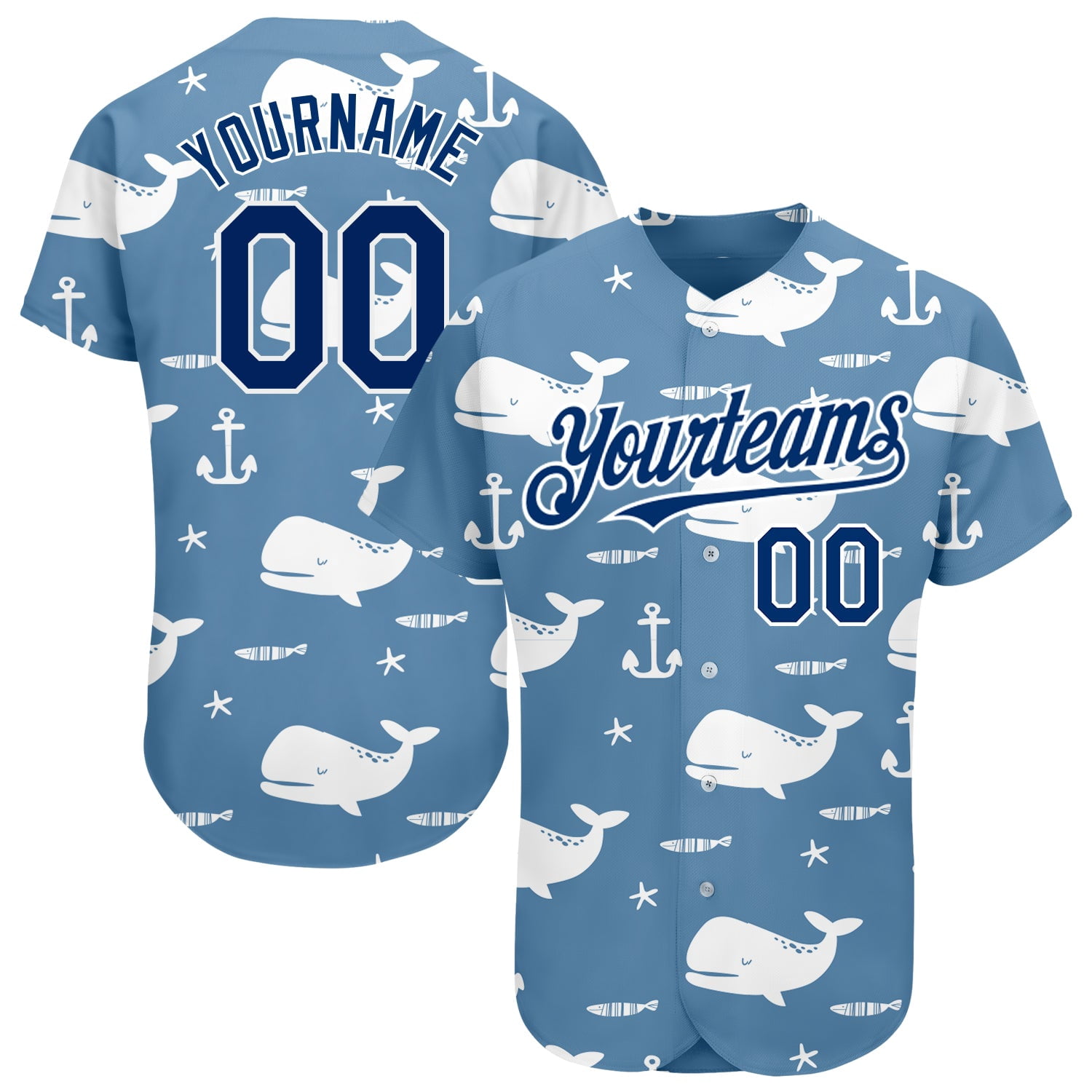 Custom Light Blue US Navy Blue-White 3D Pattern Design Whale Authentic ...