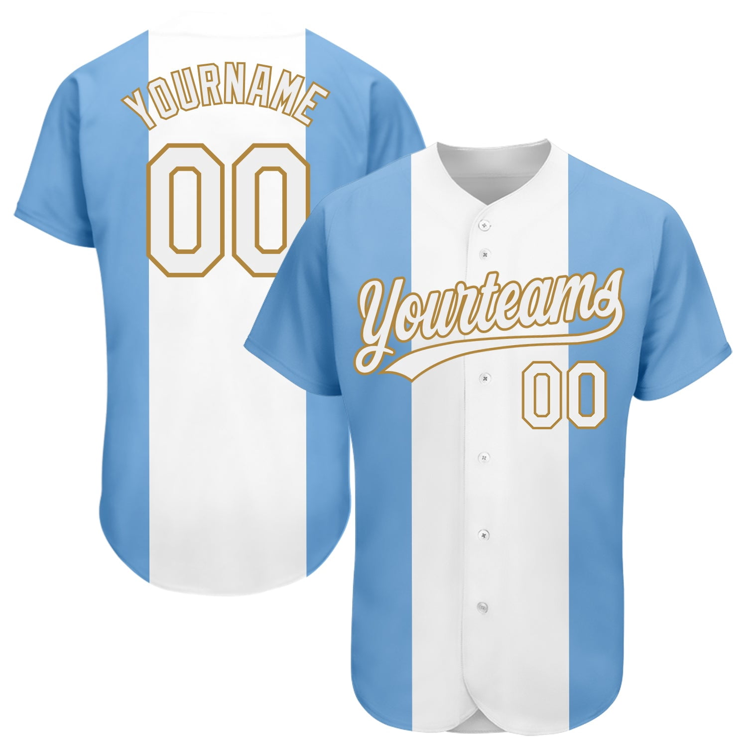 Custom Light Blue White-Old Gold 3D Argentinian Flag Authentic Baseball ...