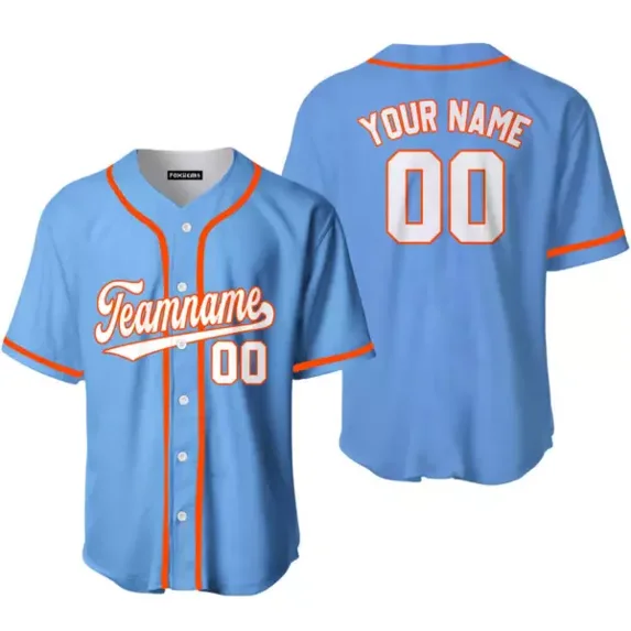 Custom Light Blue White Orange Custom Baseball Jerseys For Men & Women ...