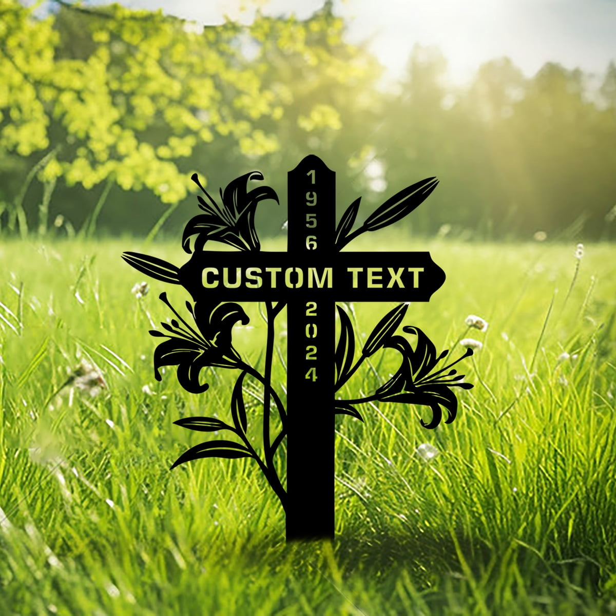 Custom Lily Cross Memorial Stake, Personalized Floral Metal Sign ...