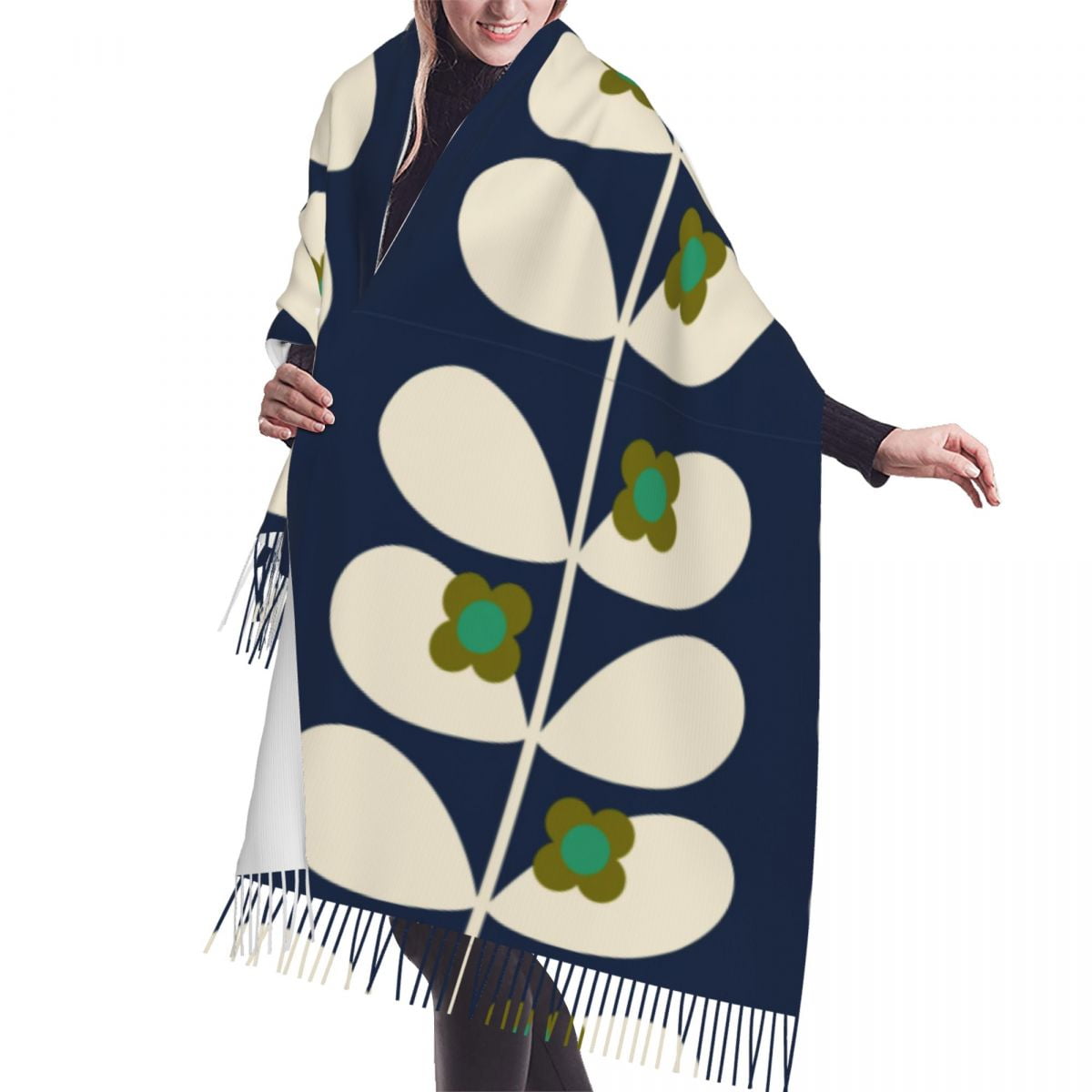 Custom Linear Stem Dandelion Matt Tassel Scarf Women Soft Orla Kiely ...