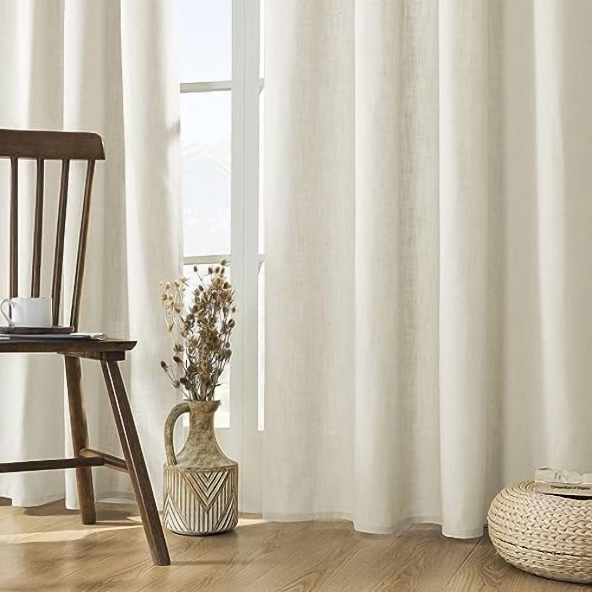 Custom Linen Curtains for Living Room, Semi-Sheer Curtain 1 Panel Light Filtering Rod Pocket ...