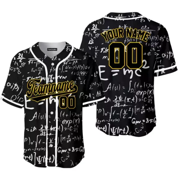 Custom Love Physics Pattern Black Yellow Custom Baseball Jerseys For ...