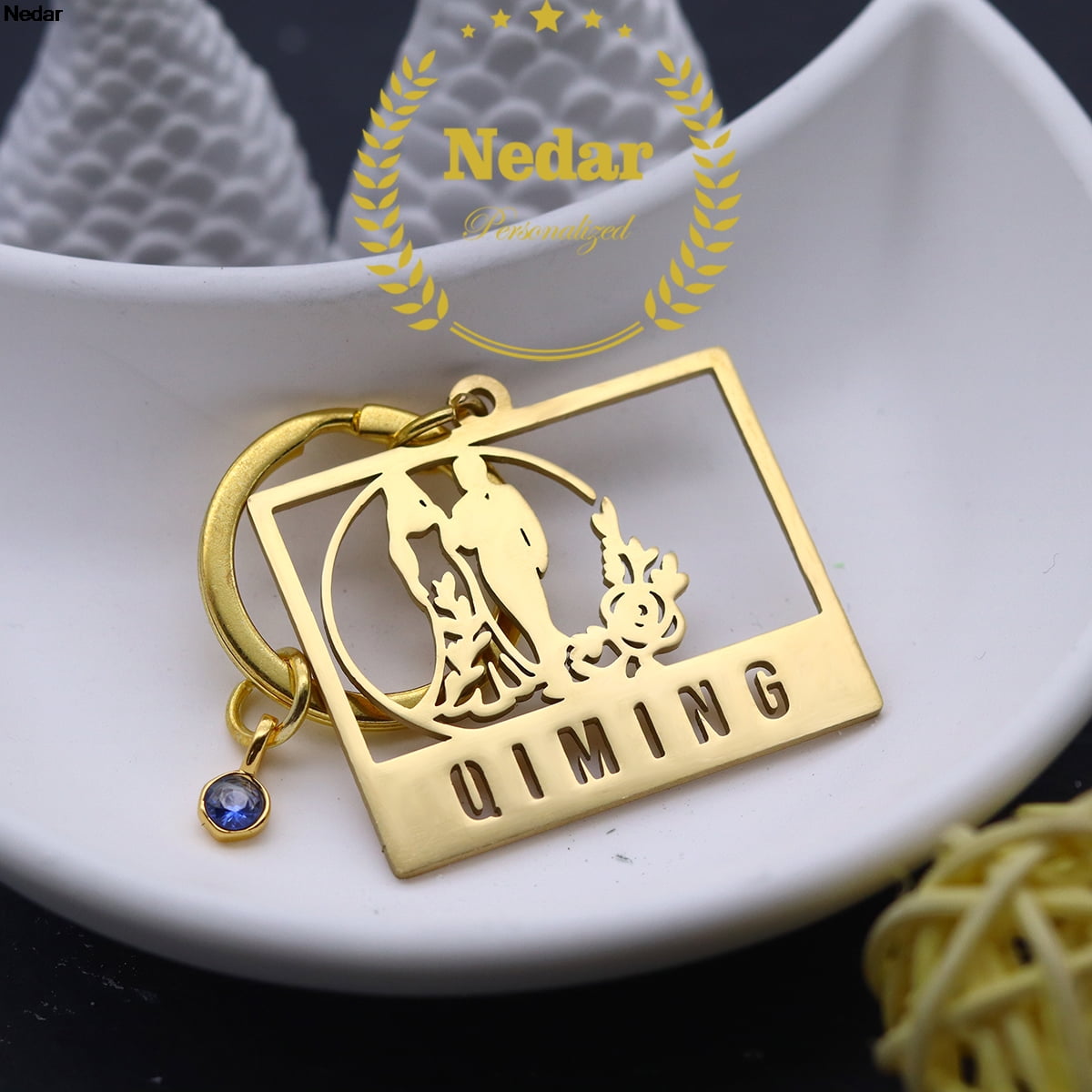 Custom Love Wedding Birthstone Keyring Customized Name Couple Stainless ...