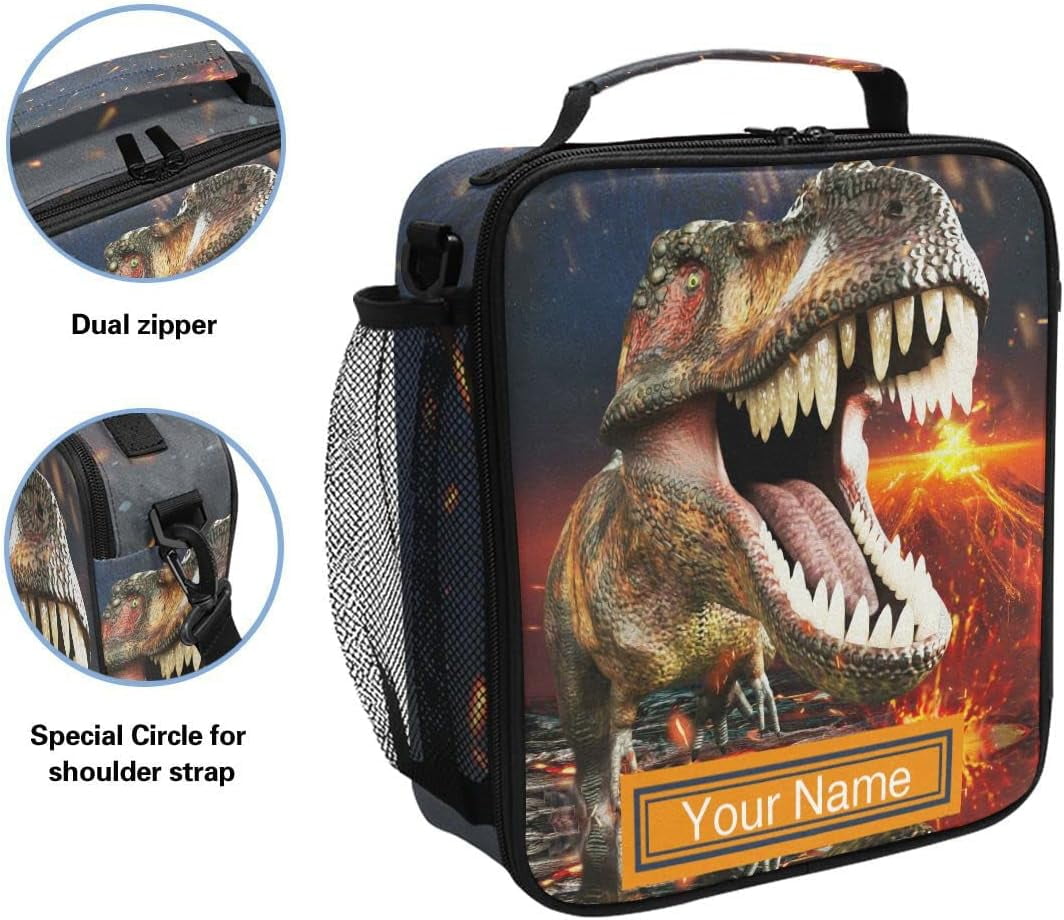 Custom Lunch Box, Dinosaur 3D T Rex Disaster Prep Kids Cooler Insulated ...