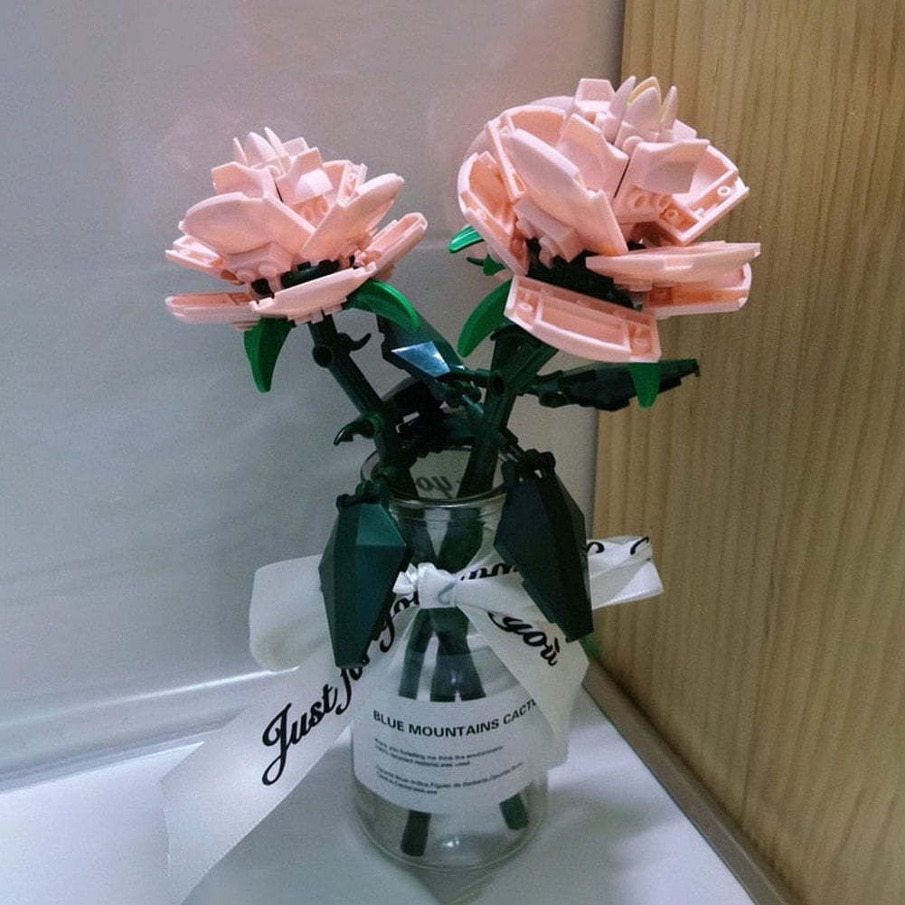 MOC NON Building Blocks Flowers Pink Roses DIY Flower Pot Model ...