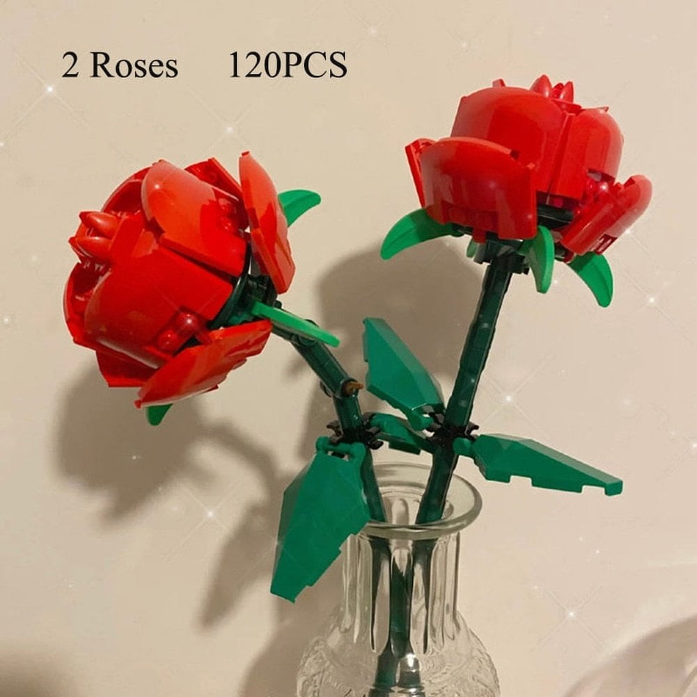 MOC NON Building Blocks Flowers Pink Roses DIY Flower Pot Model ...