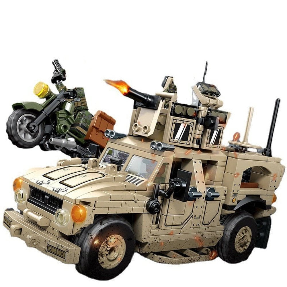 MOC NON LEGO MK WW2 Soldier Humvee H1 Army Friends Car Building Bricks ...