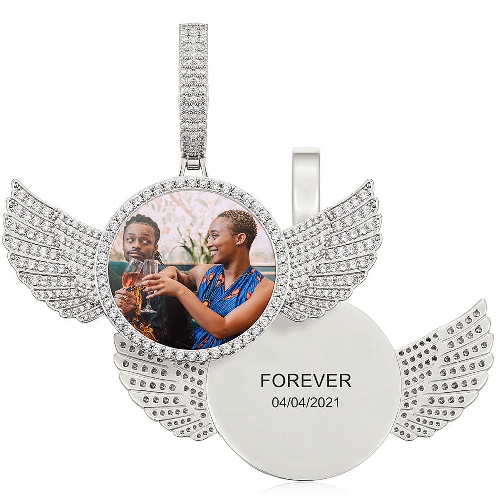 Custom Made Photo Angel Wings Memory Medallions Pendant Necklace For ...