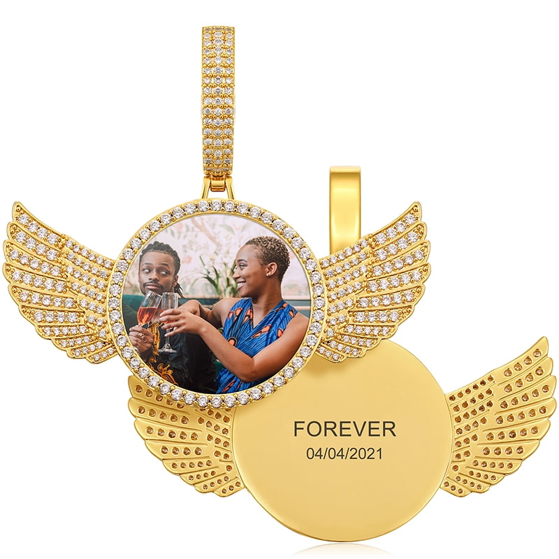 Custom Made Photo Angel Wings Memory Medallions Pendant Necklace For ...