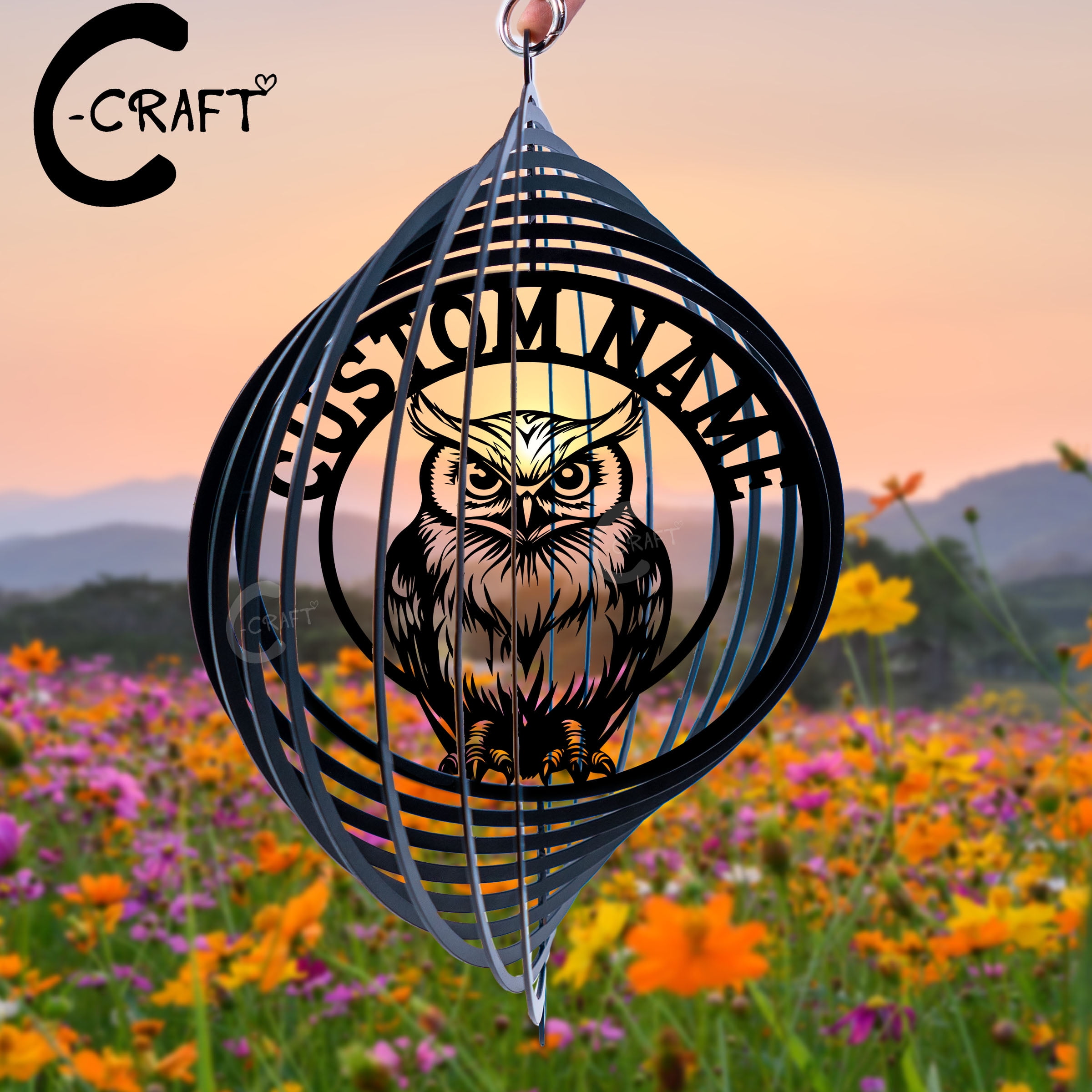 Custom Male Owl Wind Spinner 14 inches Metal Hanging, Memorial Wind ...