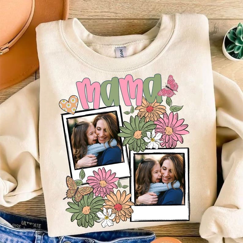 Custom Mama Floral Frame Photo Sweatshirt, Mothers Day Sweatshirt, Add ...