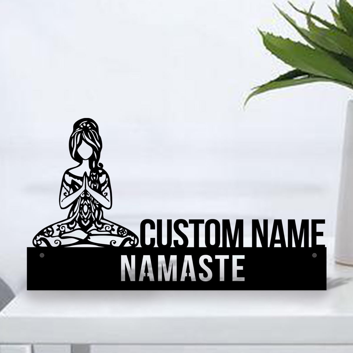 Custom Mandala Yoga Girl In Hippie Style Desk Name Plate Wedge ...