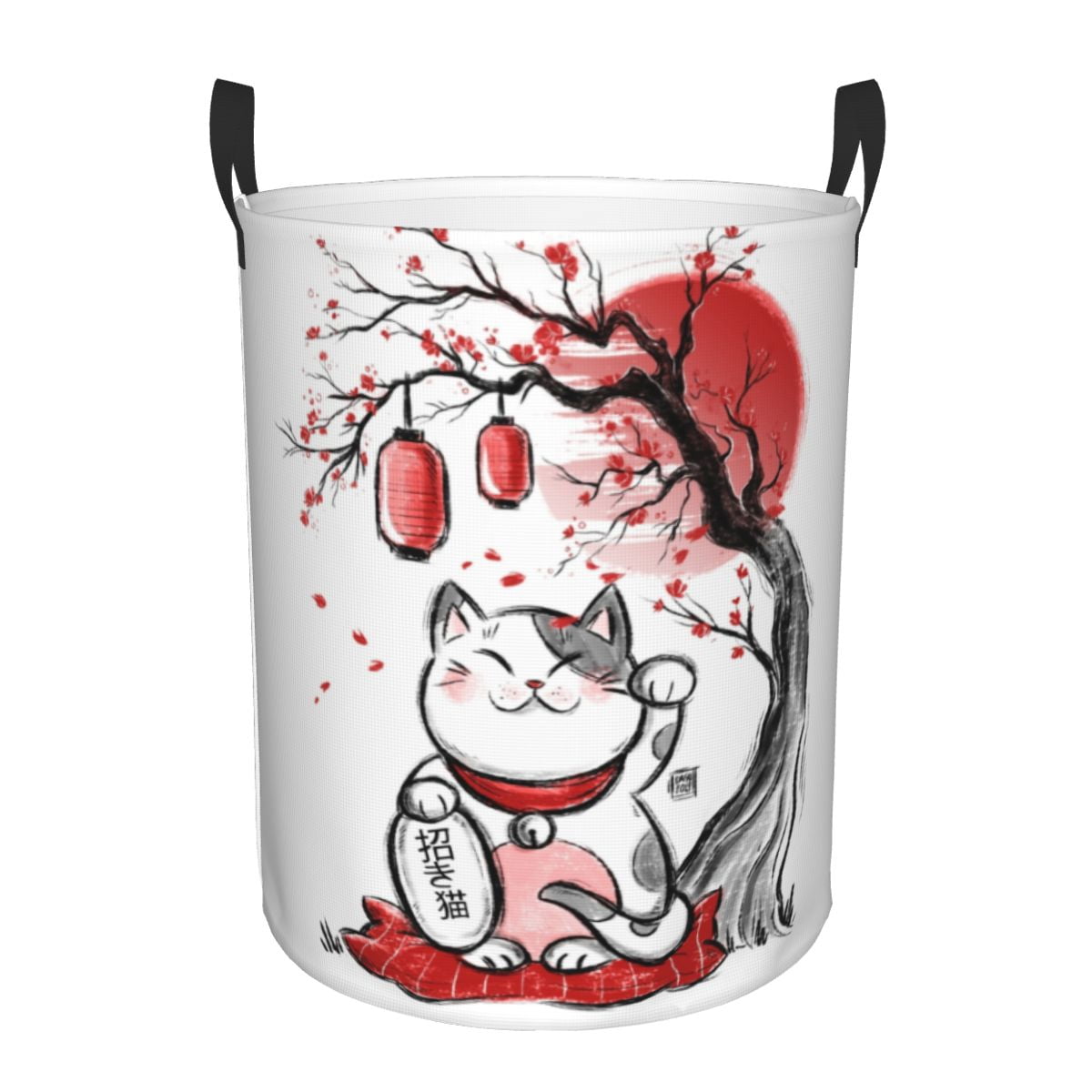 Custom Maneki Neko Cat With Good Luck Kanji Laundry Basket Collapsible ...