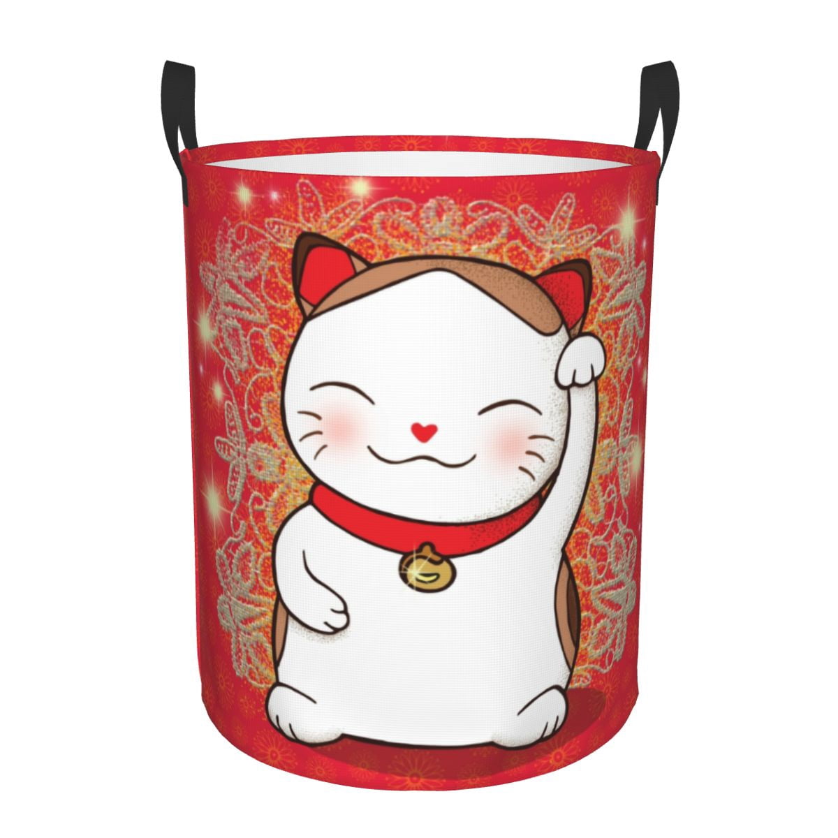 Custom Maneki Neko Cat With Good Luck Kanji Laundry Basket Collapsible ...