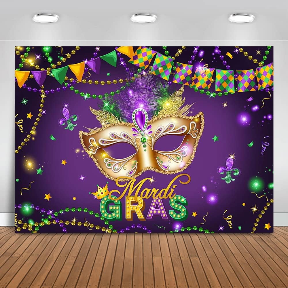 Custom Mardi Gras Backdrop Masquerade Party Background Purple Green ...