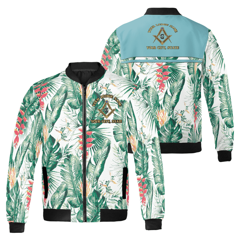 Custom Masonic Bomber Jacket – Tropical Floral Design – Personalized ...