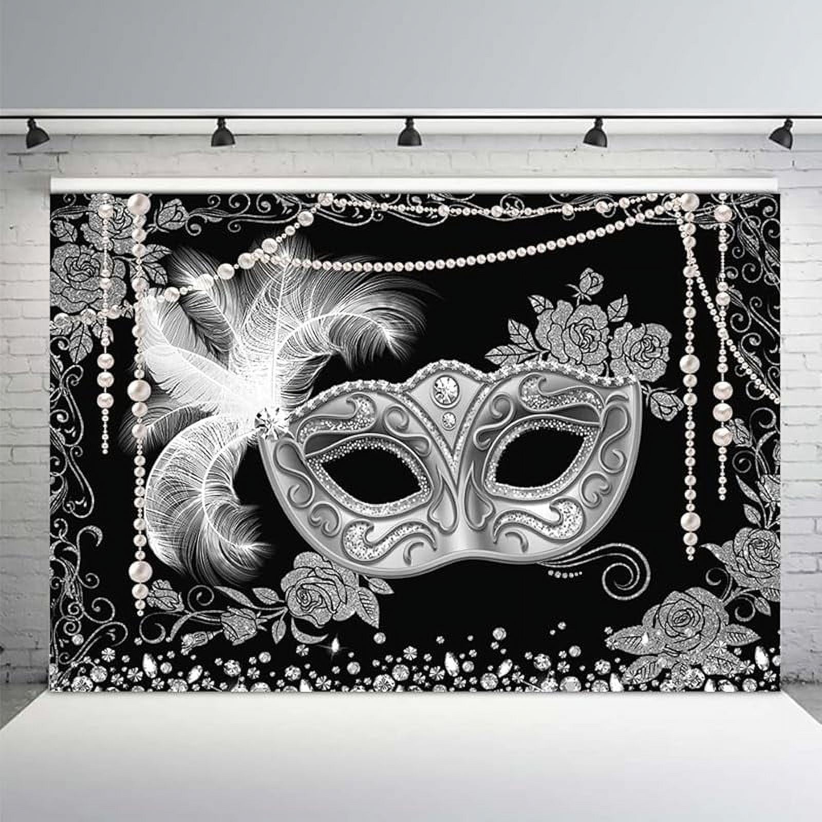 Custom Masquerade Ball Backdrop Black Sliver Masquerade Party ...