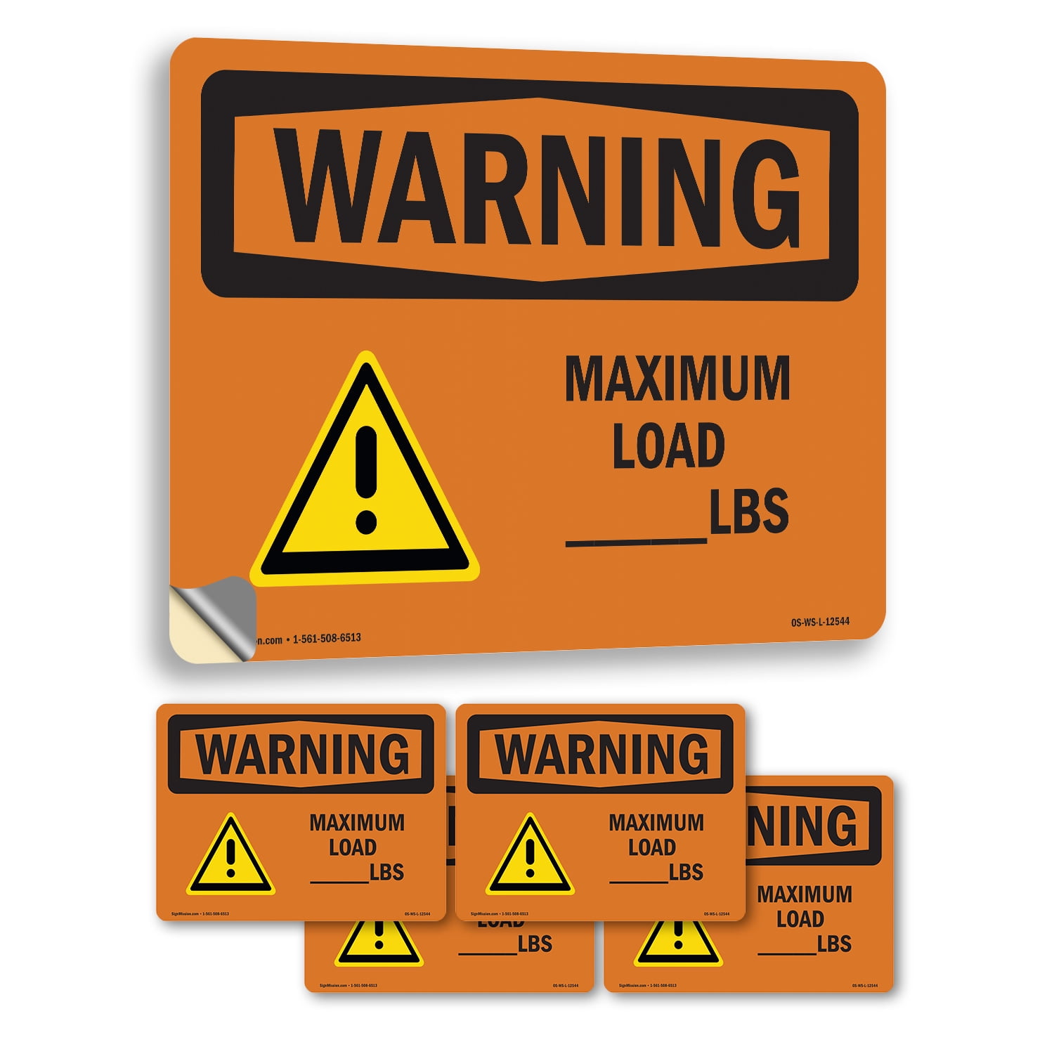 Custom Maximum Load OSHA WARNING Vinyl Decal Label 18 Inch x 12 Inch ...