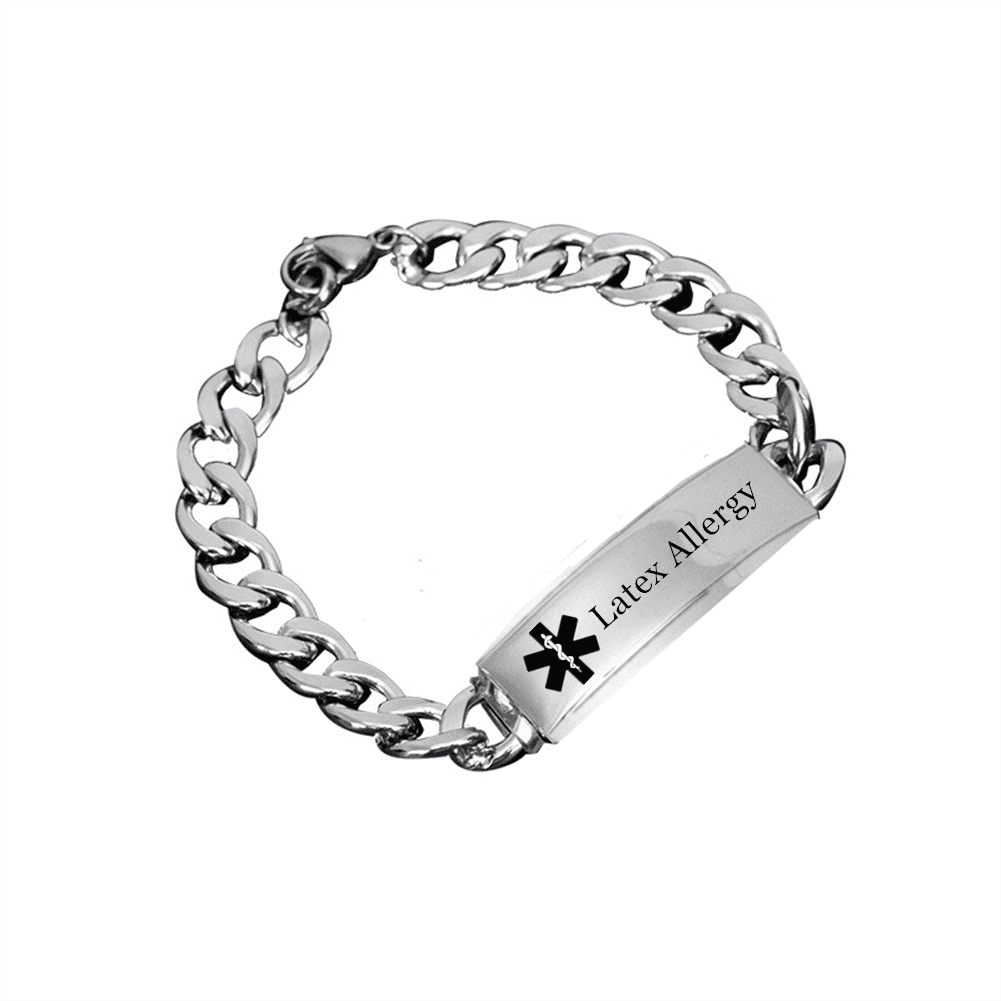 Custom Medical Alert Latex Allergy Awareness Bracelet Stainless Steel ...