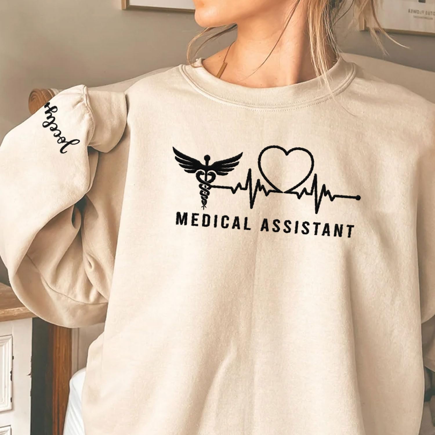 Custom Medical Assistant Embroidered Sweatshirt for Women, MA Nurse ...