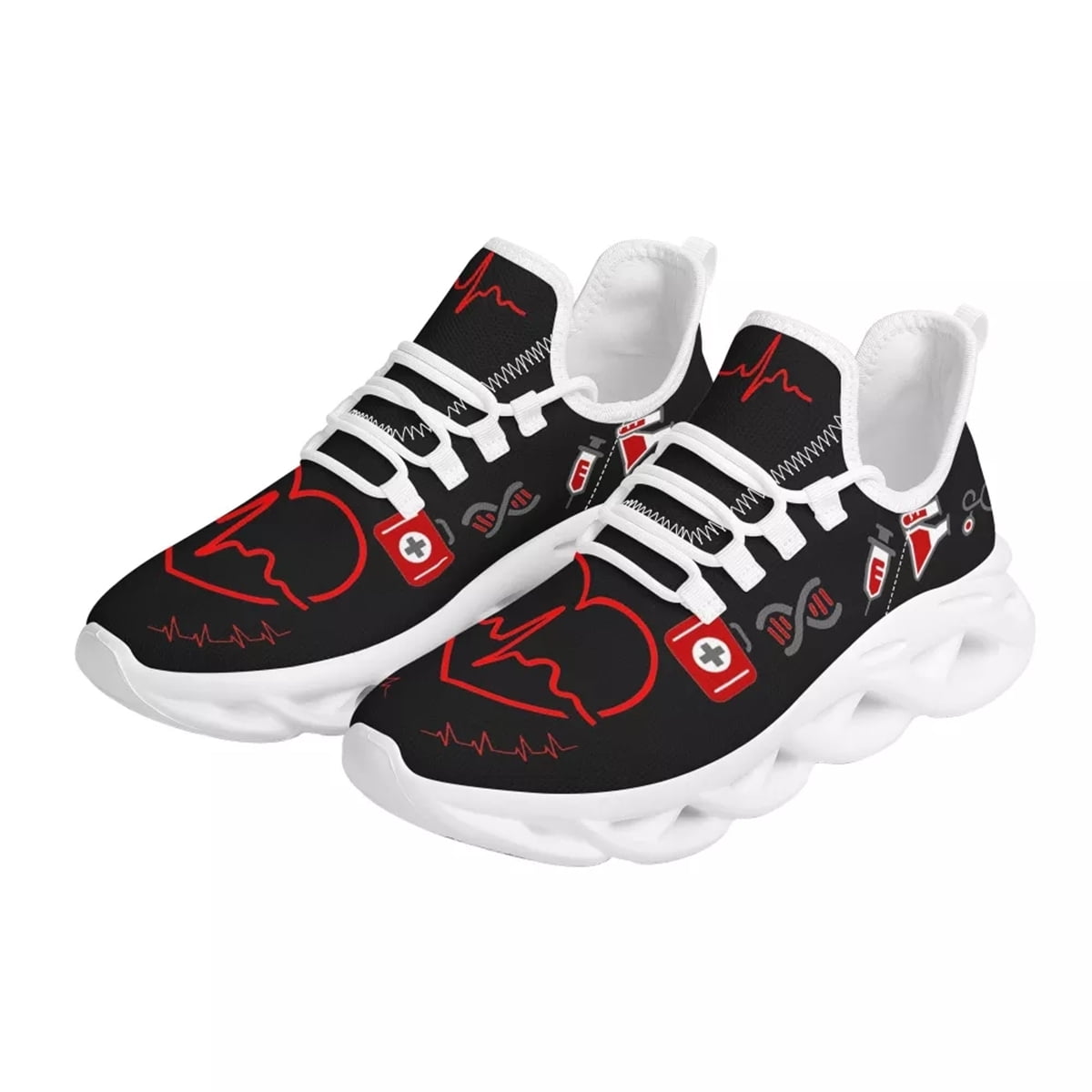 Custom Medical Heartbeat Printed Sneakers Surgeon Nurse Design ...