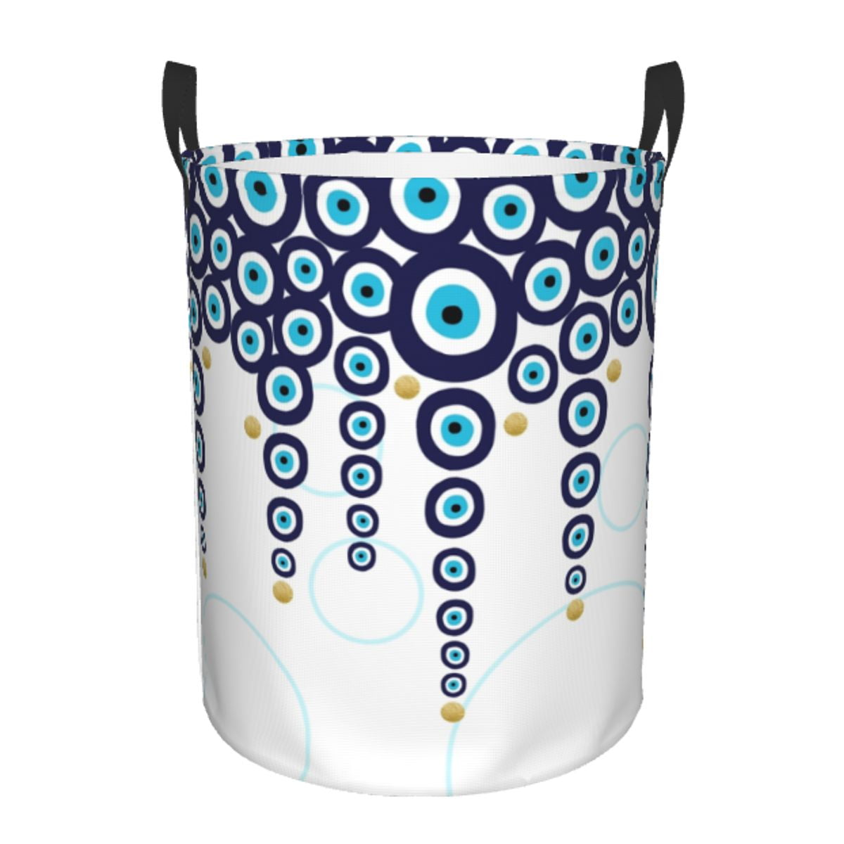Custom Mediterranean Evil Eye Laundry Basket Collapsible Turkish Amulet ...