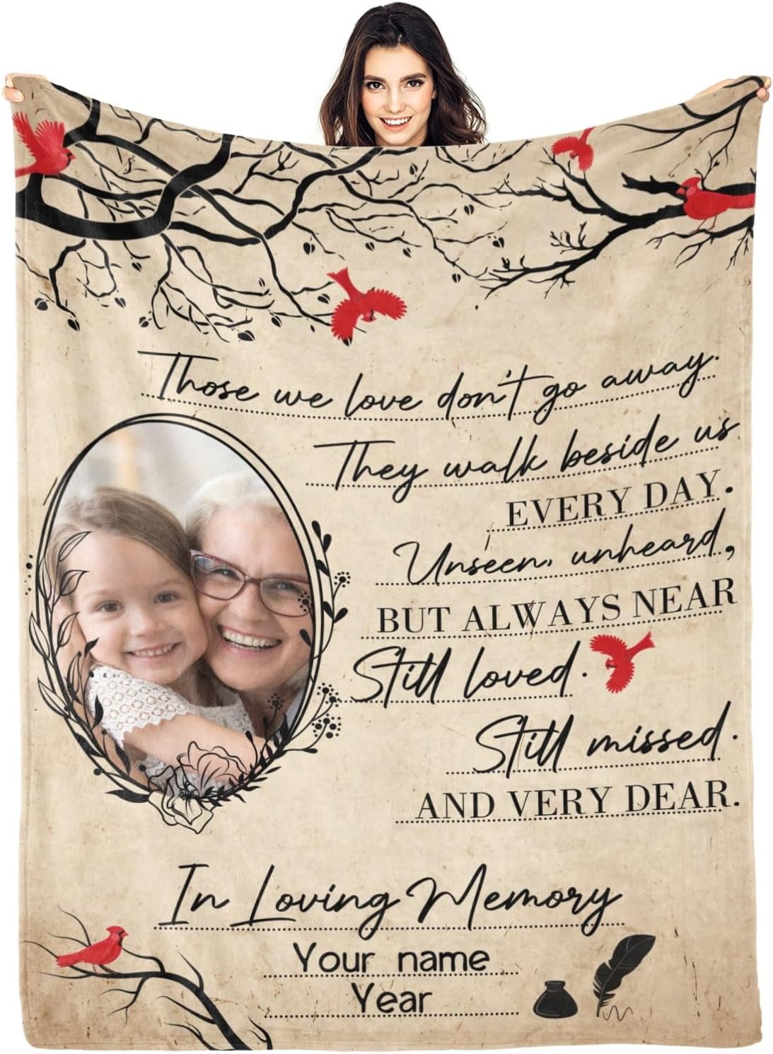 Custom Memorial Blanket with Photos, Sympathy Blanket for Loss of ...