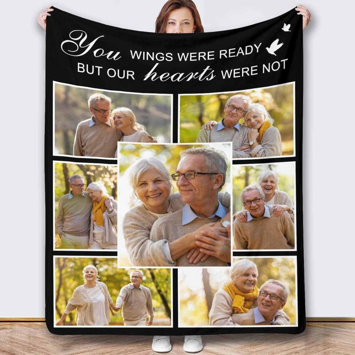 Custom Memorial Blanket with Picture Personalized Wings and Hearts ...