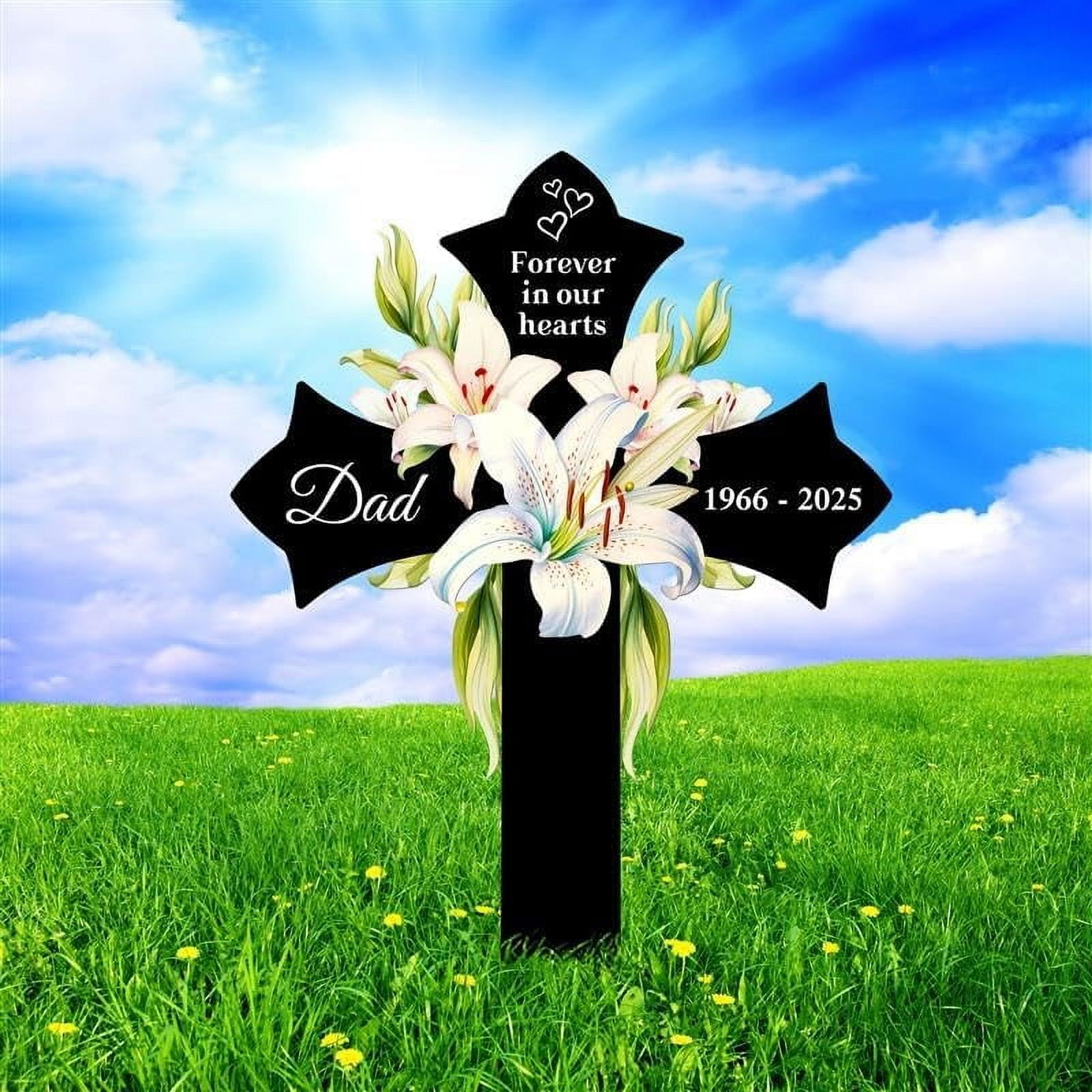 Custom Memorial Cross Garden Stake with Floral Design – Personalized ...