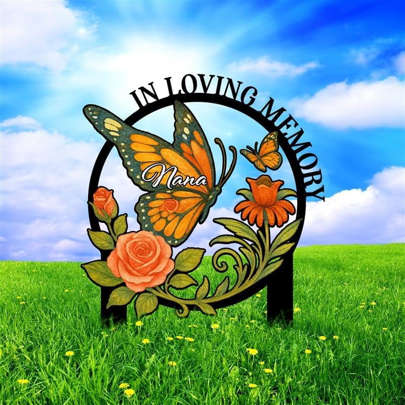 Custom Memorial Garden Stake with Butterfly & Flower – Personalized ...