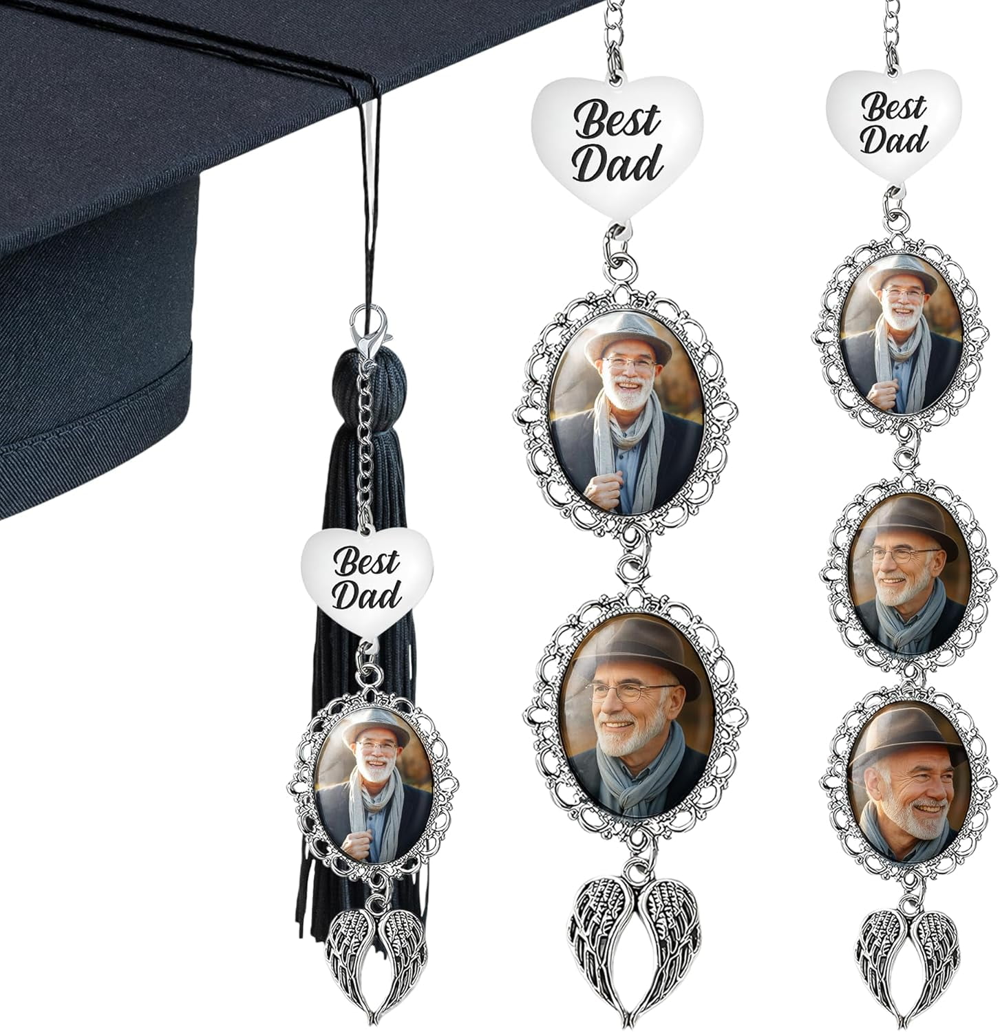 Custom Memorial Graduation Tassel Photo Charm with Angel Wings, Class ...