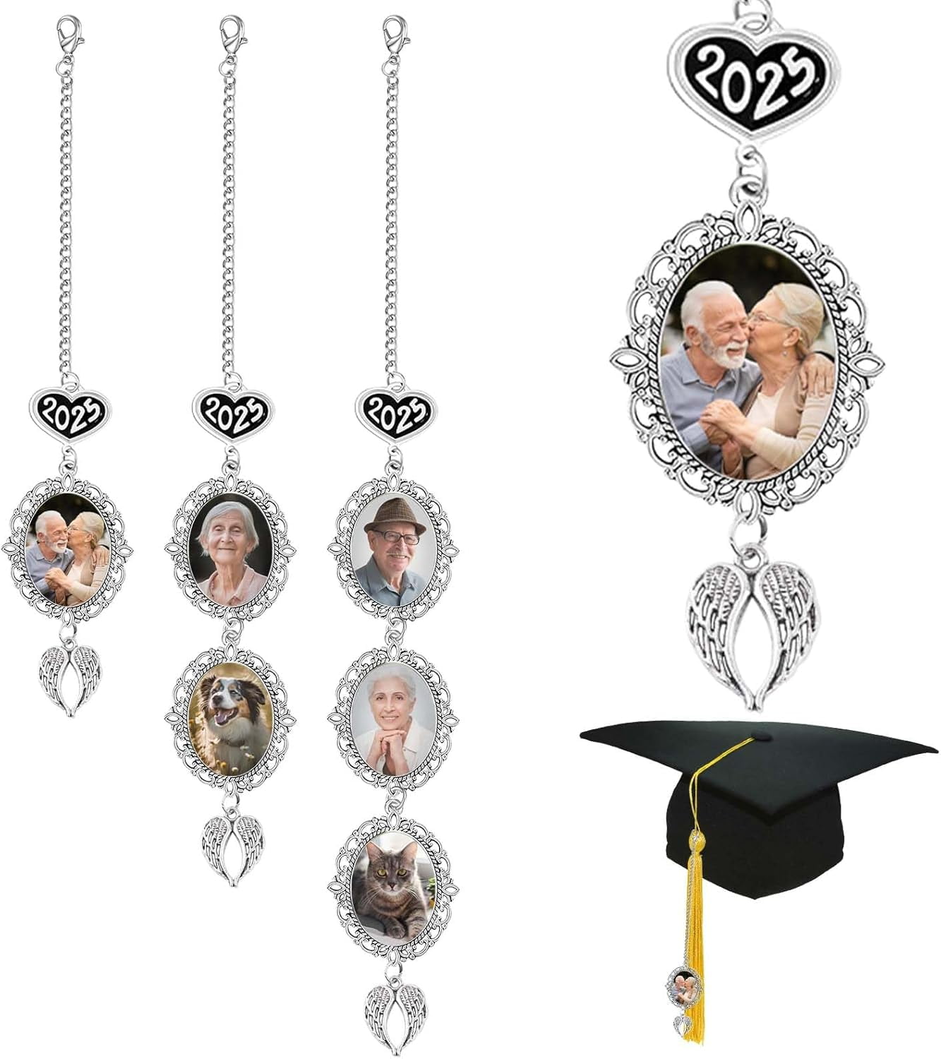 Custom Memorial Graduation Tassel Photo Charm with Angel Wings ...