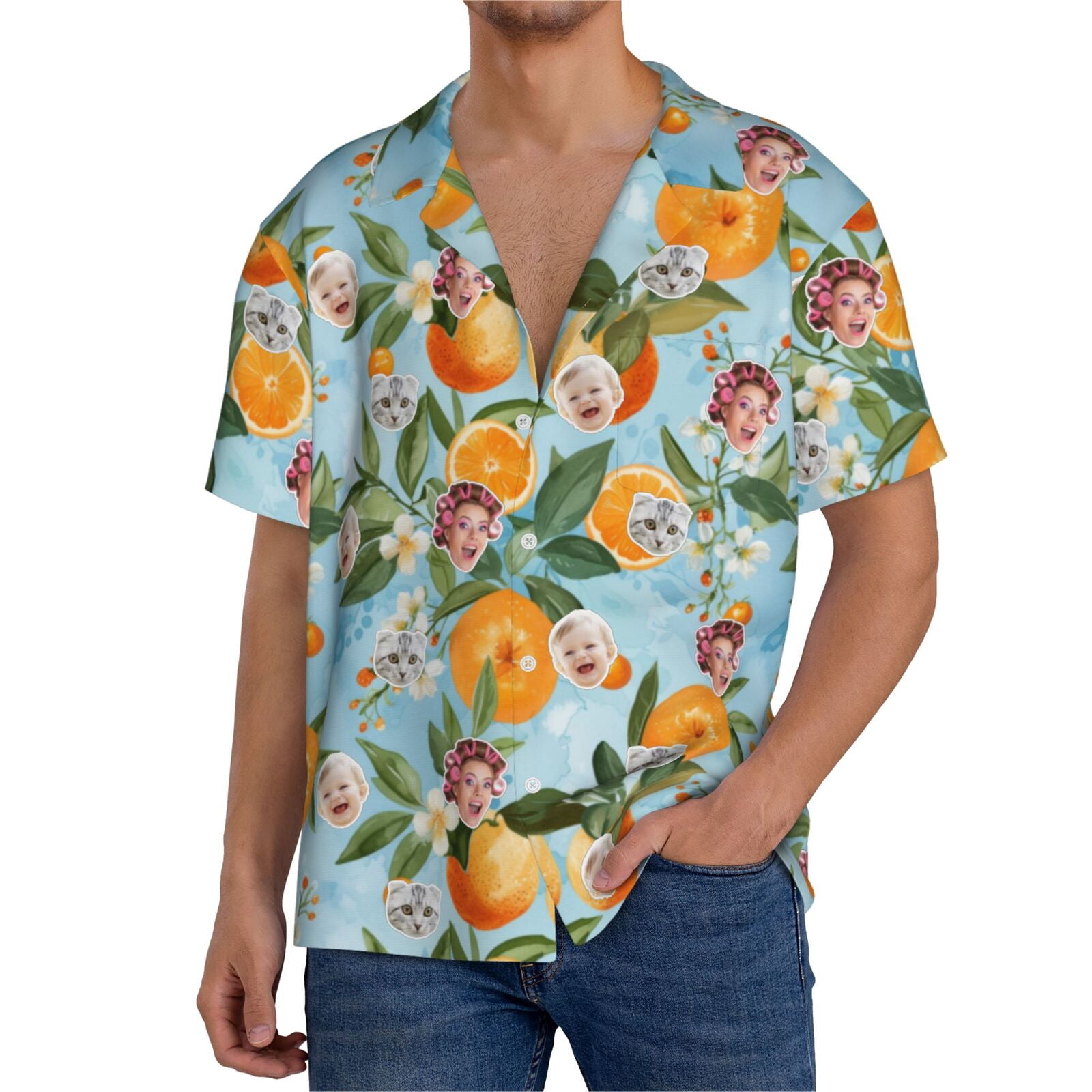 Custom Men's Hawaiian Shirts Face Citrus Orange Floral =13 Personalized ...