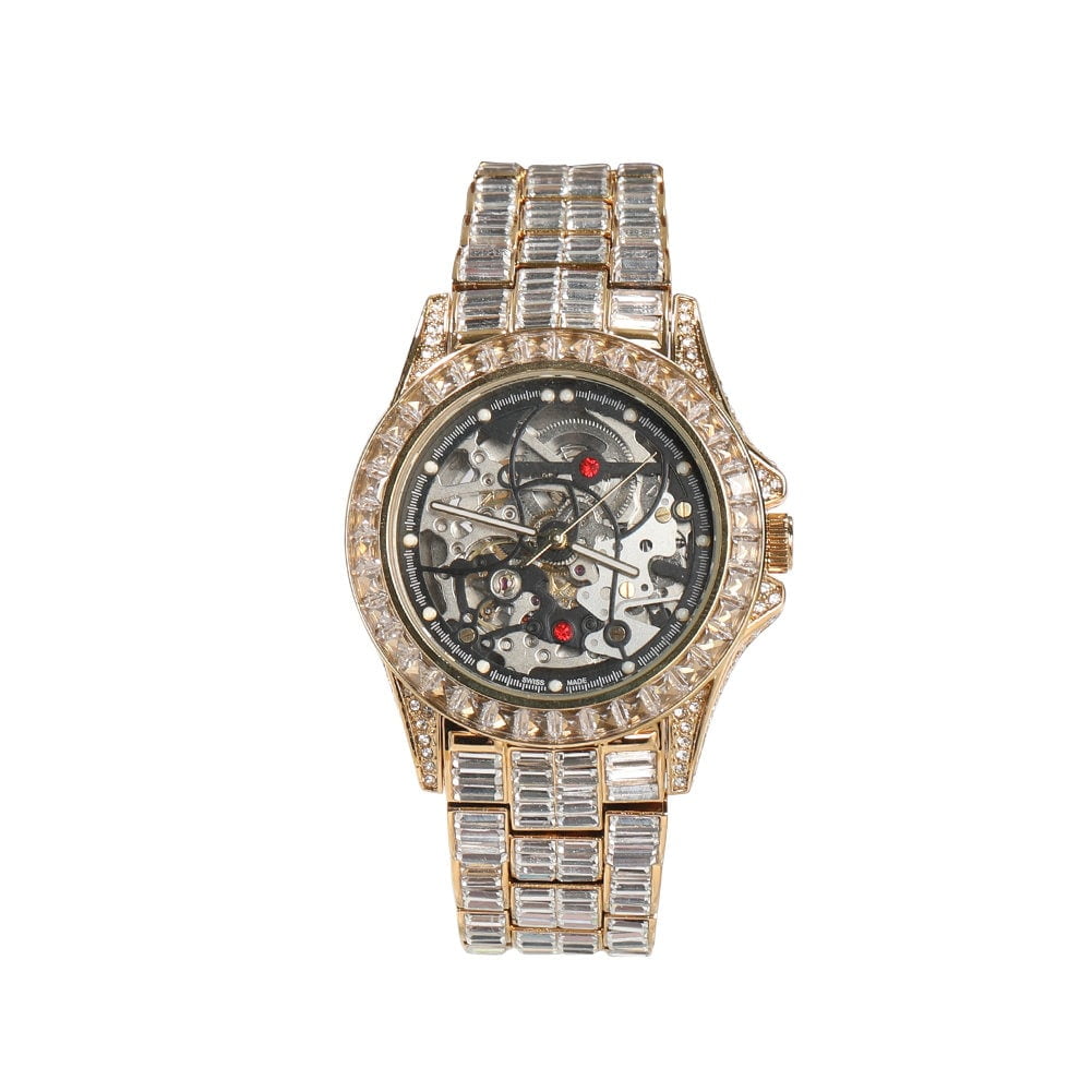 Custom Mens Gold Finish Simulated Diamond Bling Stainless Steel Iced ...