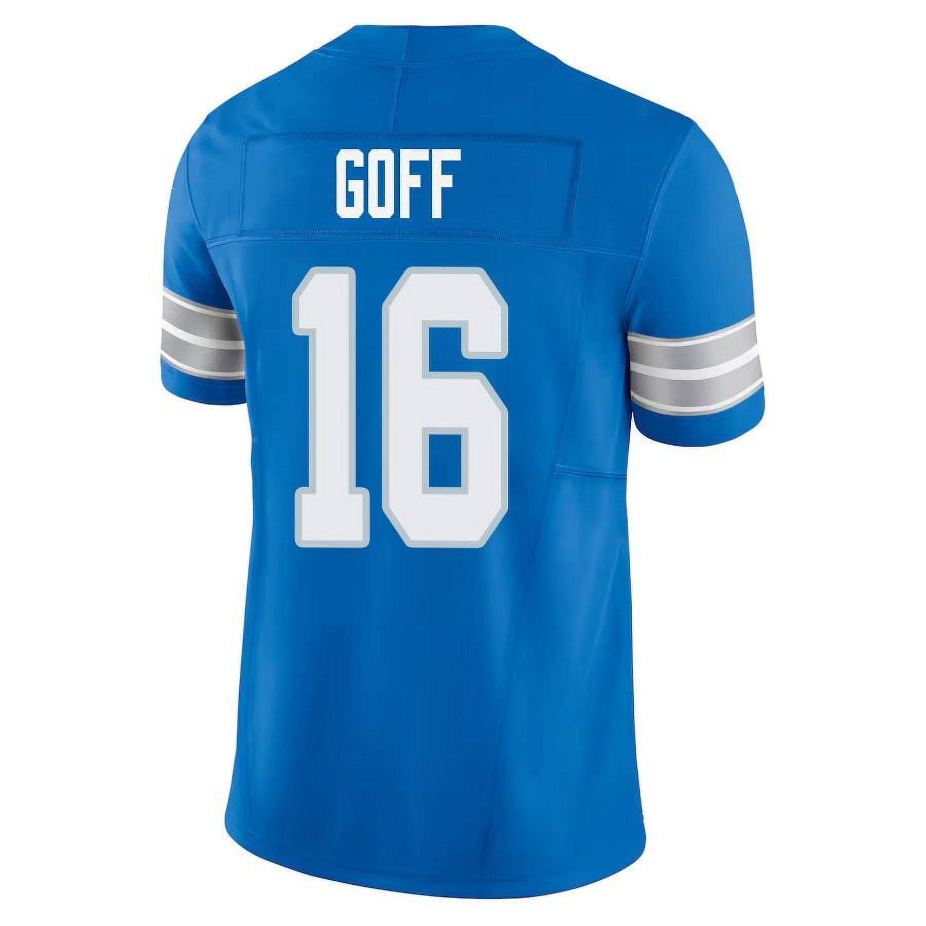 Custom Mens Short-Sleeved Tops Jared Goff 16 Blue Jersey Embroidered ...