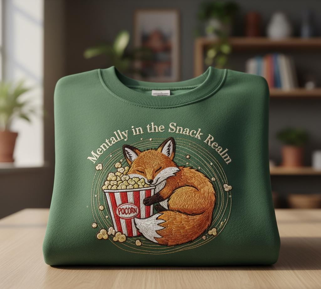 Custom Mentally in the Snack Realm Sweatshirt, Cute Fox Embroidery ...