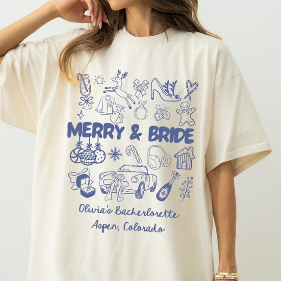 Custom Merry and Bride Bachelorette Shirt Christmas Holiday Winter ...