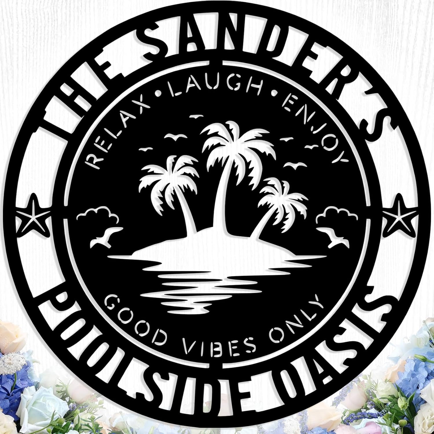 Custom Metal Beach Sign Wall Art Decor, Personalized Metal Palm Tree ...