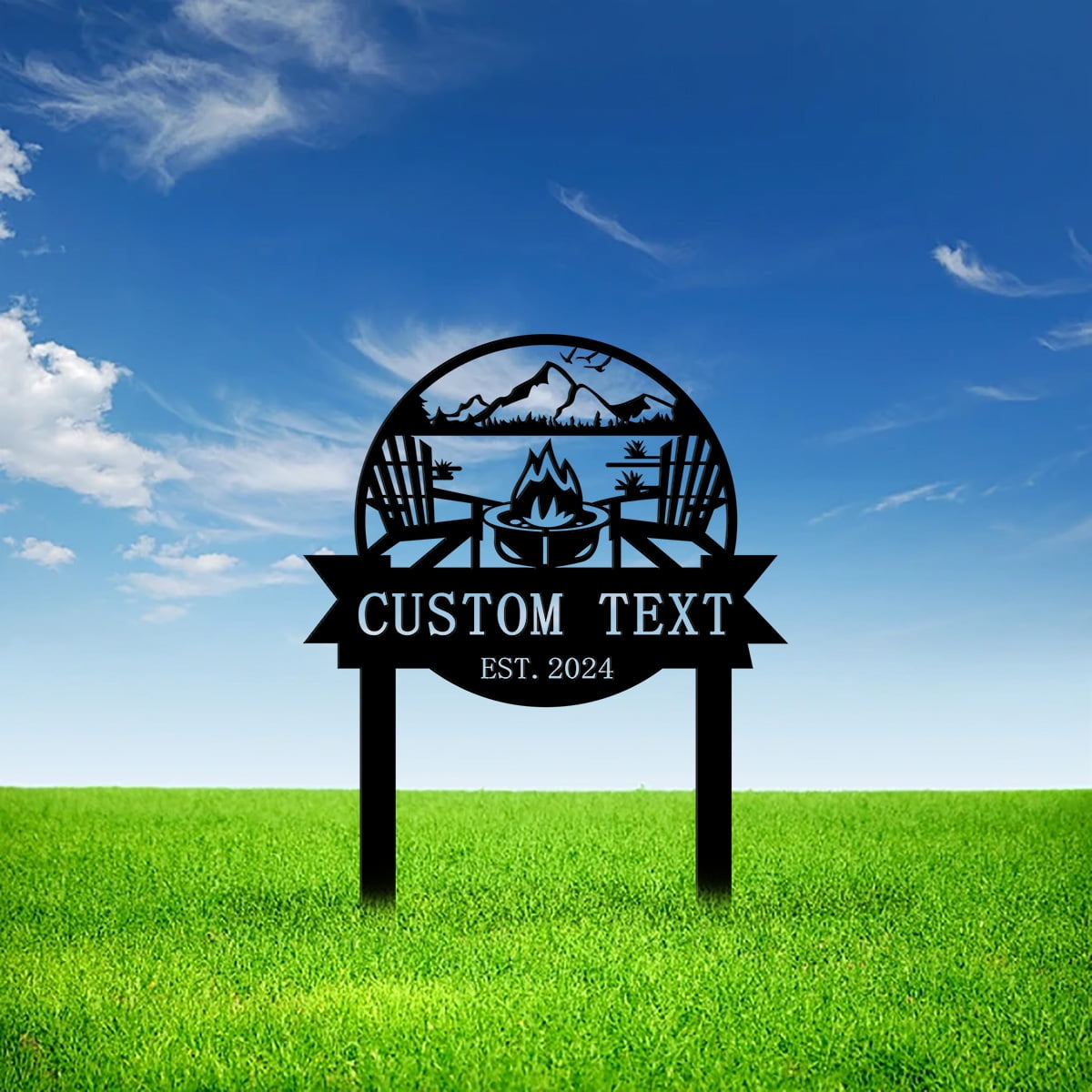 Custom Metal Campfire Sign with Stakes, Personalized Cabin Sign, Camp ...