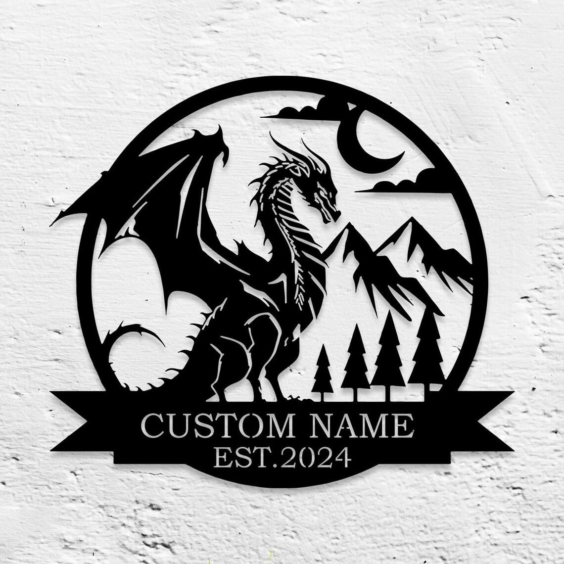 Custom Metal Dragon Monogram Sign, Dragon Metal Wall Art, Outdoor Large ...