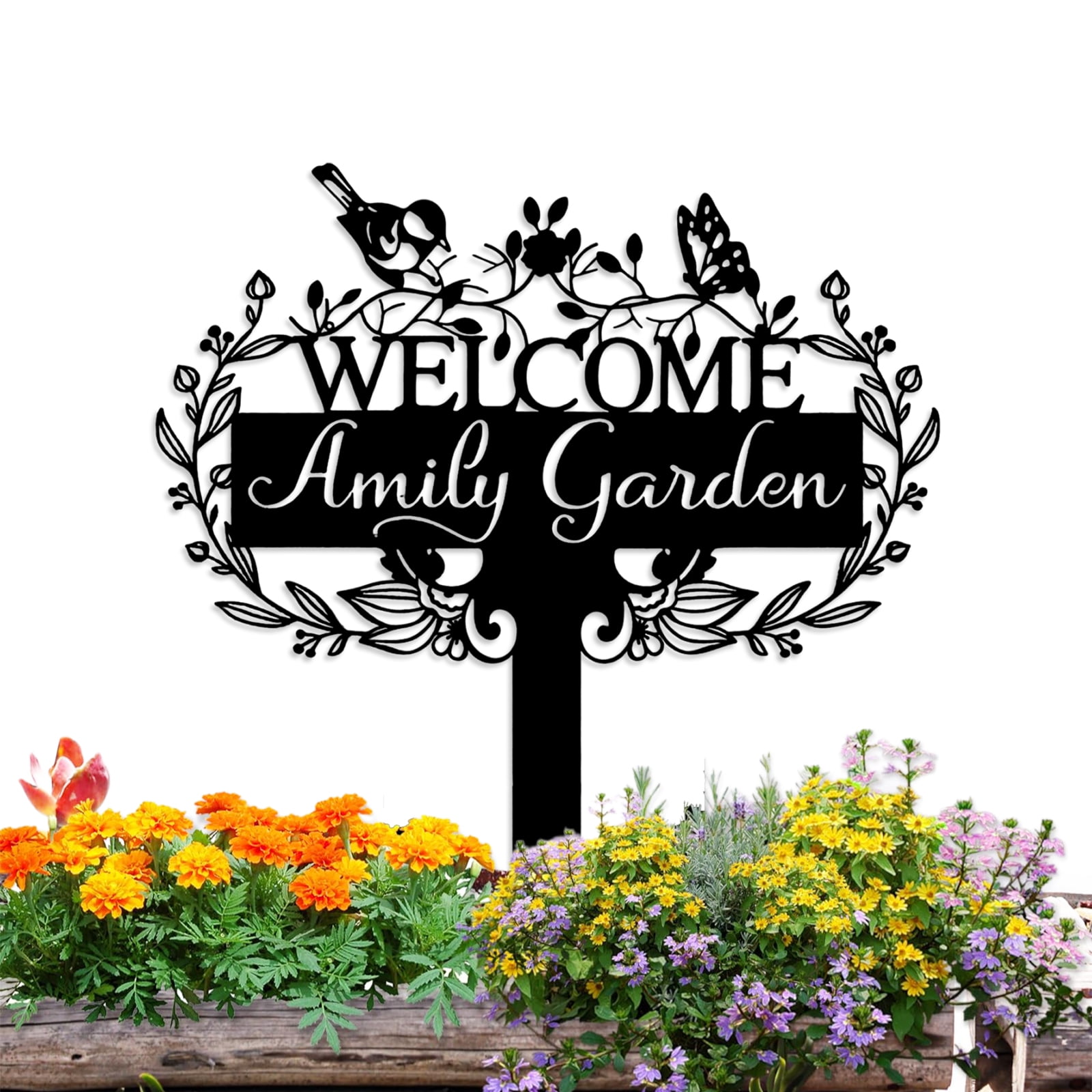 Custom Metal Garden Sign Customized Butterfly Bird Garden Name Sign ...