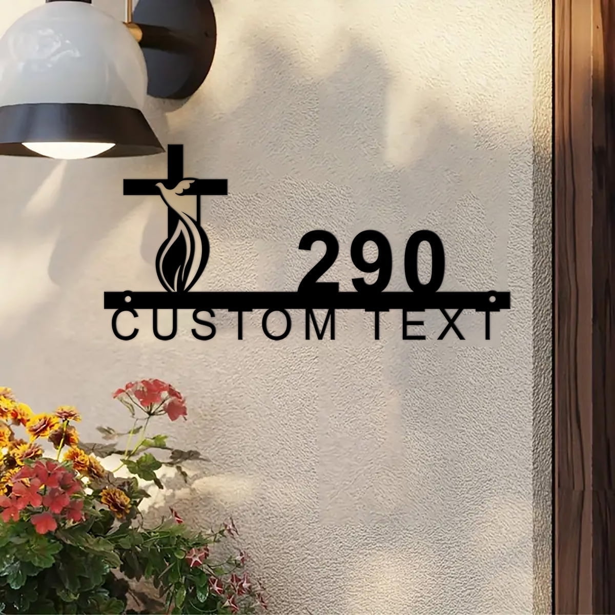 Custom Metal House Number Personalized Address Sign with a Cross Door ...