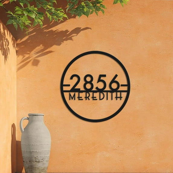 Custom Metal Round Mid Century Modern Address Sign - Retro Style House ...