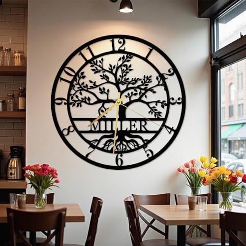 Custom Metal Tree of Life Wall Clock, Personalized Last Name Wall Decor ...