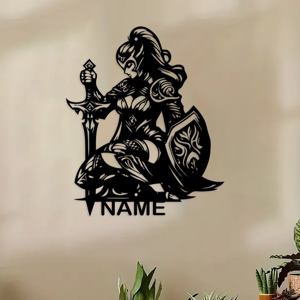 Custom Metal Wall Art - Female Warrior with Sword and Shield Unique ...