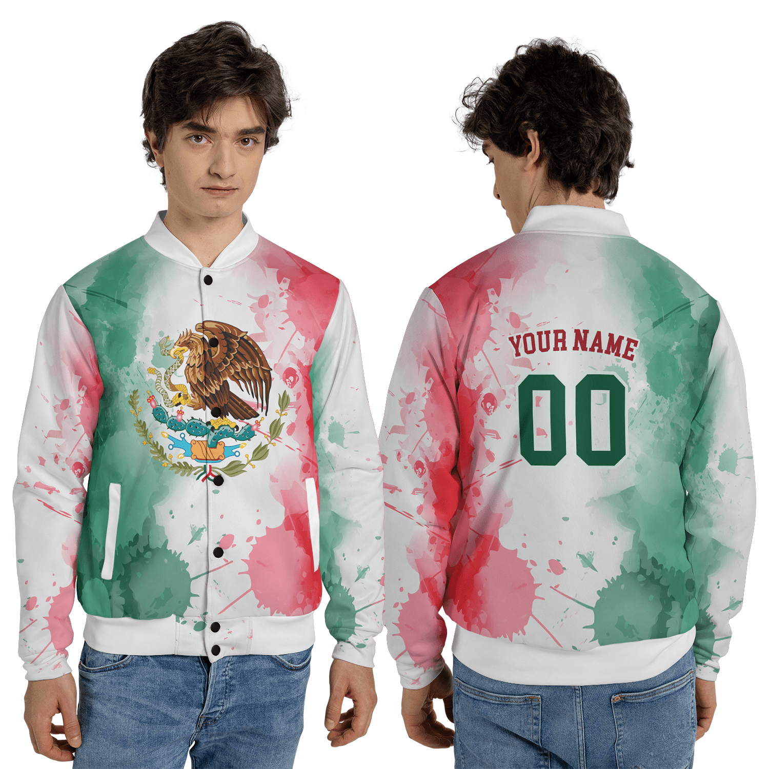 Custom Mexican Eagle Baseball Jacket, Mexico Flag Team Baseball Jacket ...