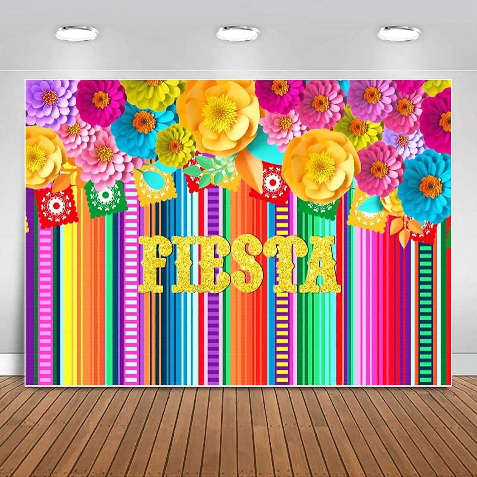 Custom Mexican Fiesta Party Backdrop Color Stripes Paper Flower Fiesta ...