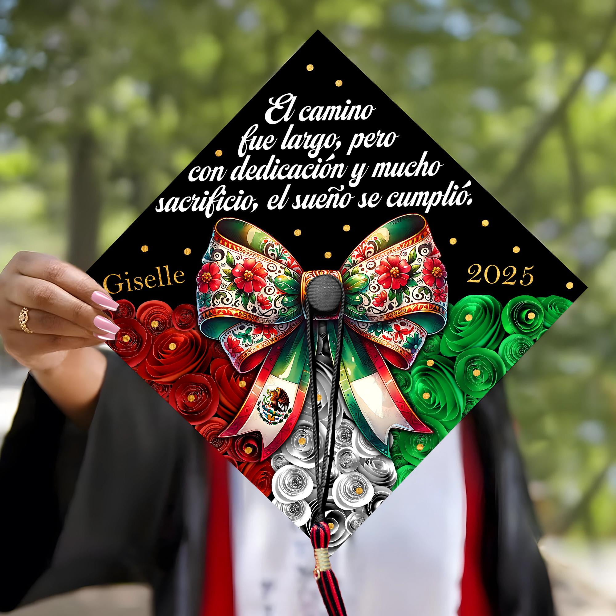 Custom Mexican Graduation Cap Topper, Mexican Flag Coquette Bow Grad ...