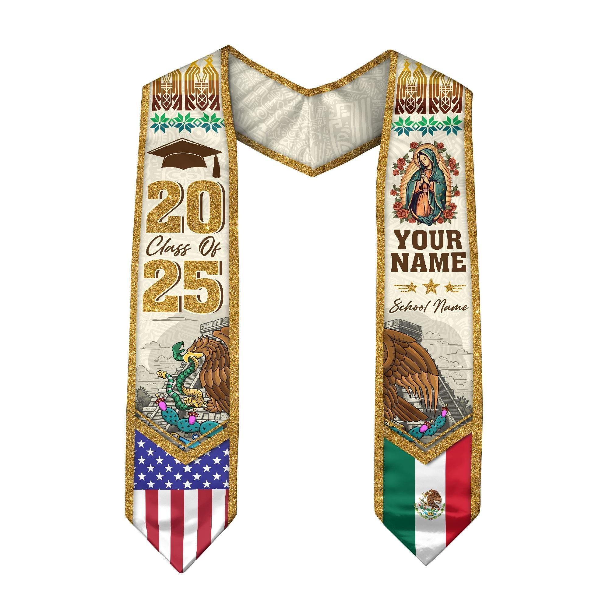 Custom Mexican Graduation Sash, Mexican American Flag Graduation Sash ...